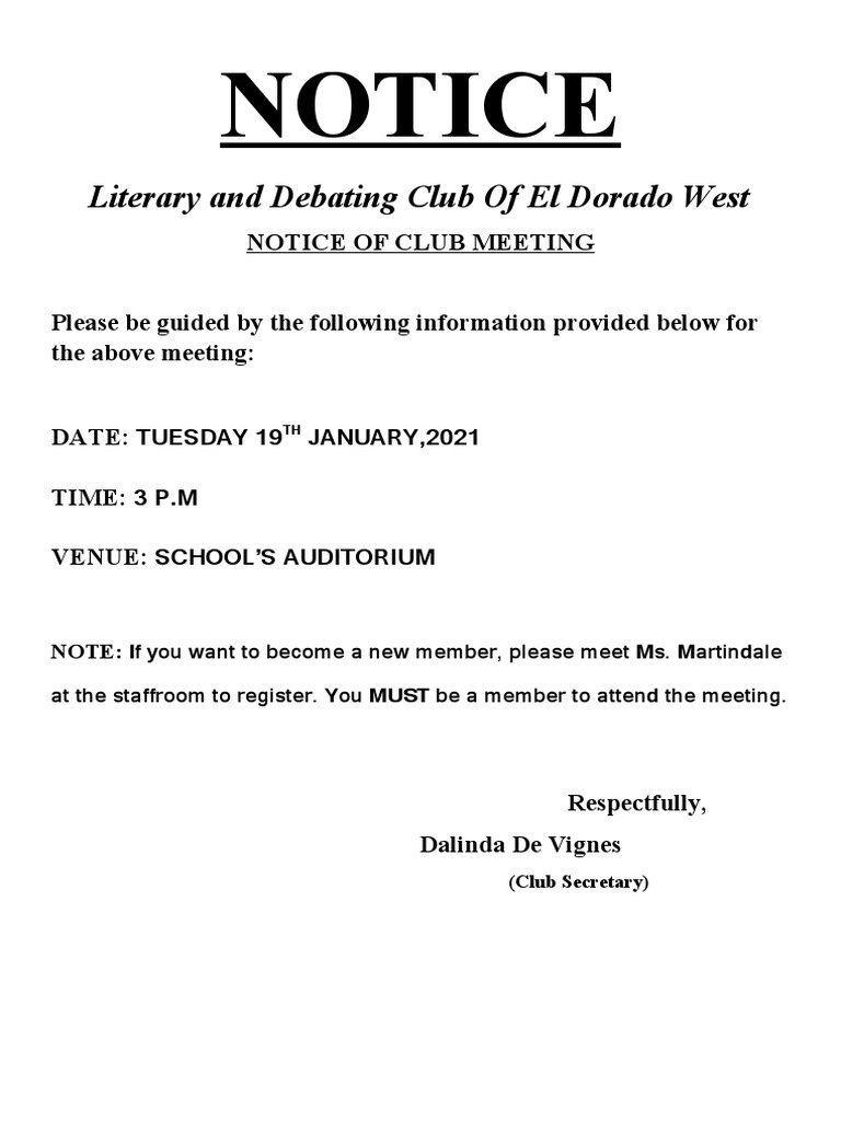 English Literary Club Meeting Notice | PDF | Art