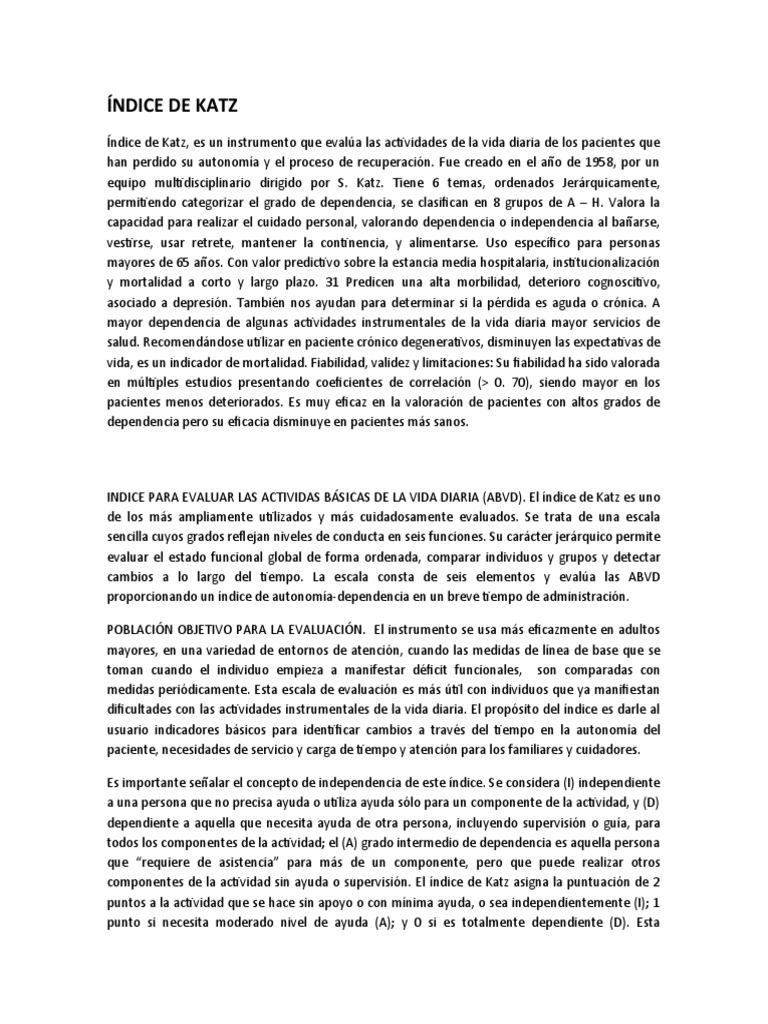 Indice de Katz | PDF | Evaluación | Validez (Estadísticas)