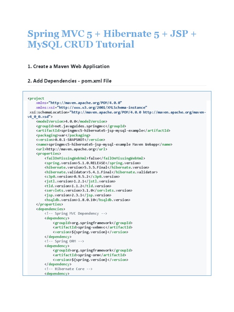 Spring Mvc 5 Hibernate 5 Jsp Mysql Crud Tutorial Pdf Spring