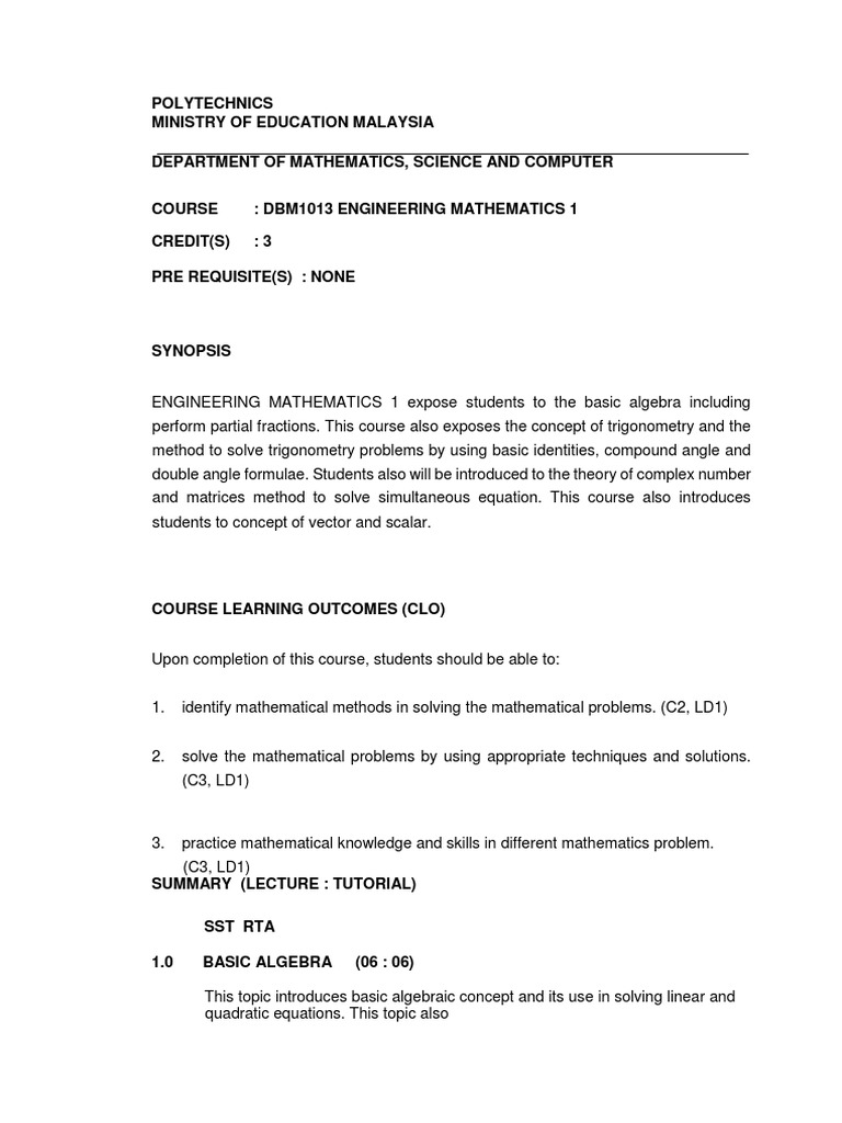 DBM1013 Engineering Mathematics 1 | PDF | Complex Number ...