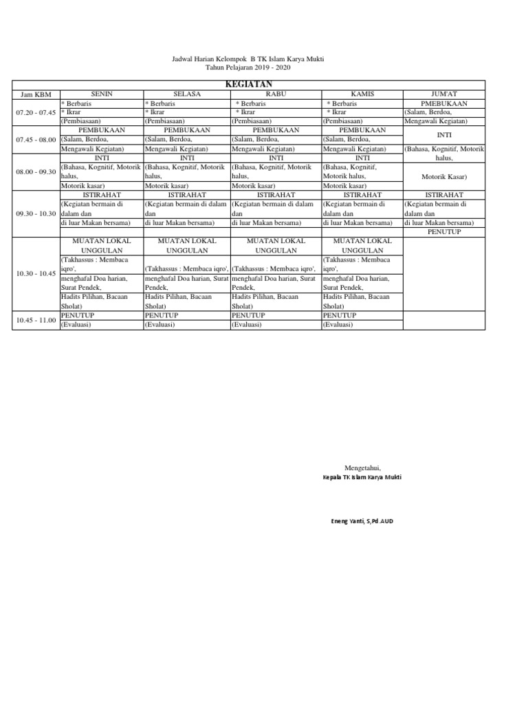 Jadwal Kegiatan Mingguan | PDF