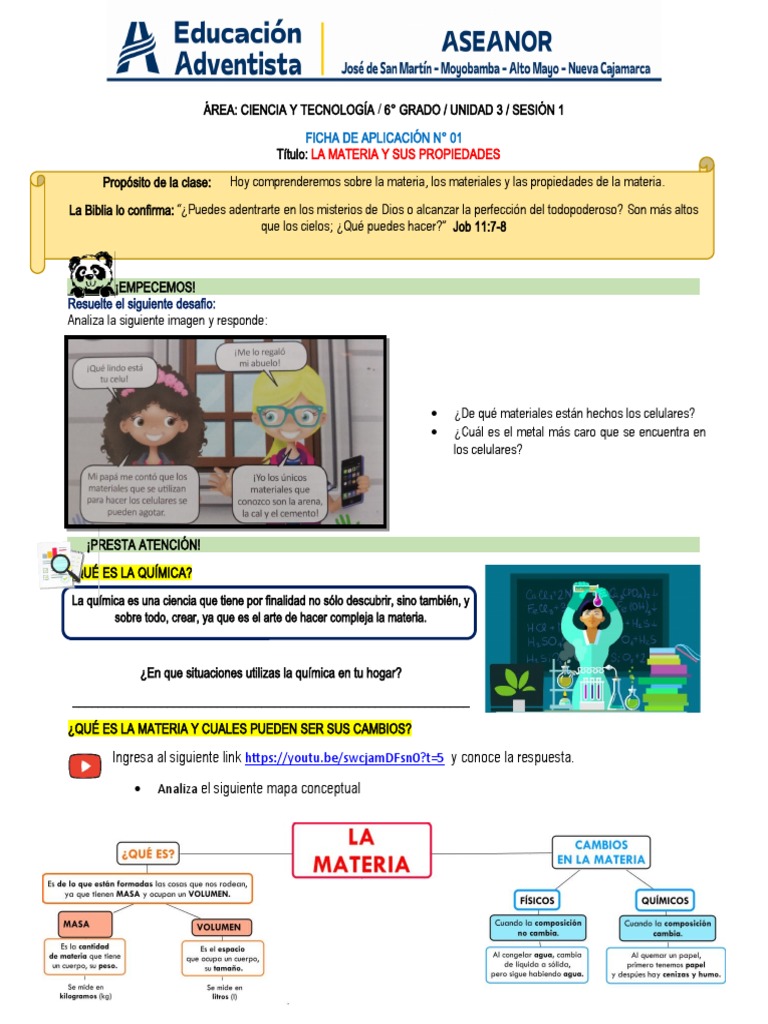 Ficha de Ciencias - La Materia y Sus Propiedades | PDF | Importar | Química