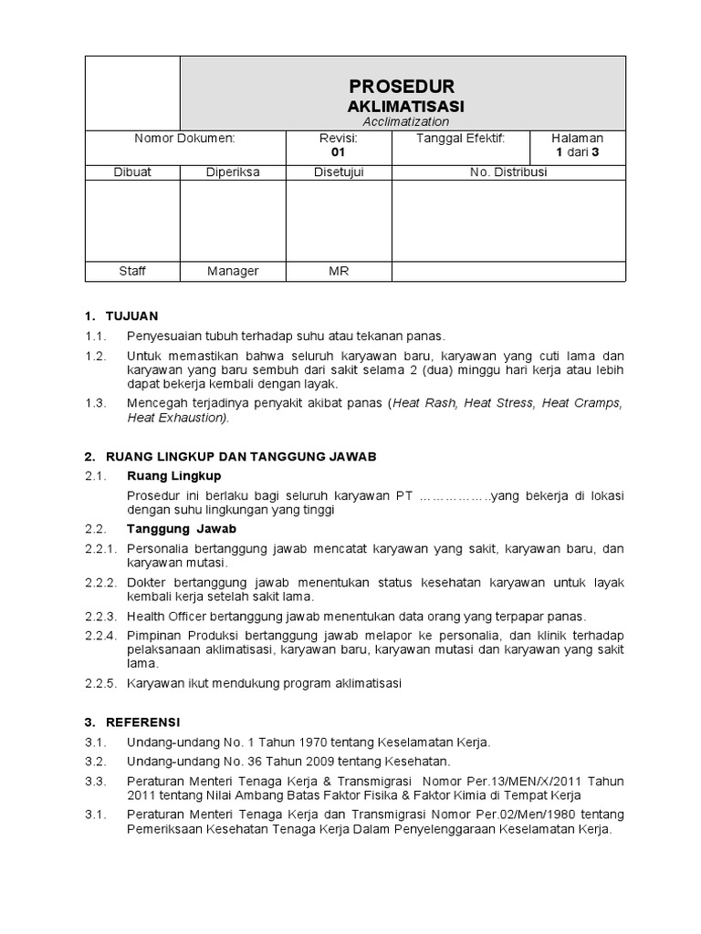 Prosedur Aklimatisasi Karyawan Baru | PDF