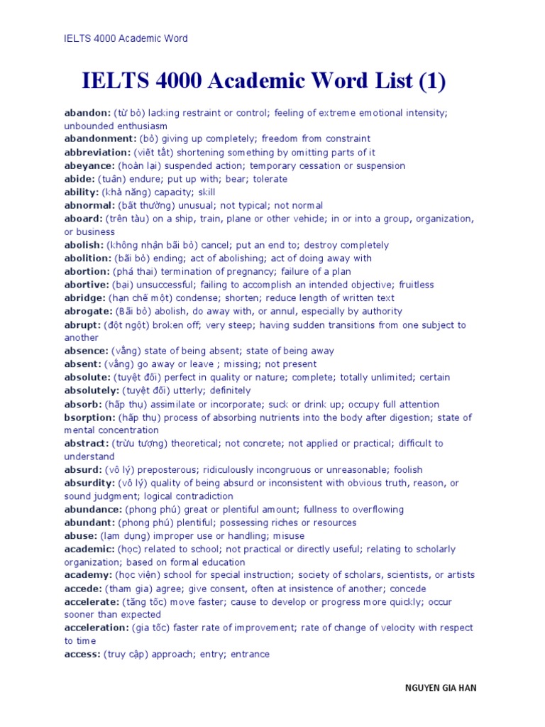 IELTS 4000 Academic Word List 1 | PDF