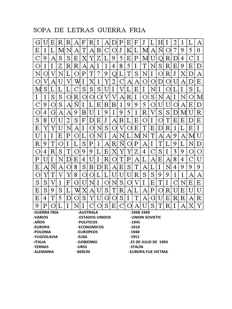 Sopa de Letras Guerra Fria