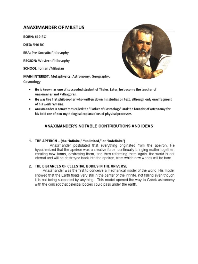 Anaximander: Father of Cosmology | PDF | Ancient Greek Philosophy ...