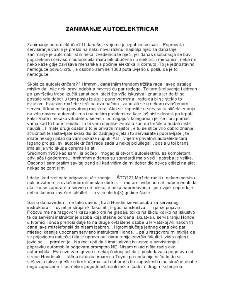 Zanimanje Autoelektricar | PDF