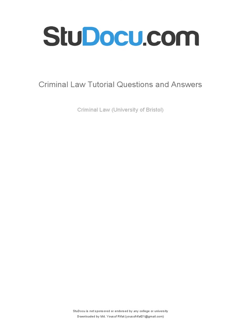Criminal Law Tutorial Questions and Answers | PDF | Manslaughter | Causation (Law)