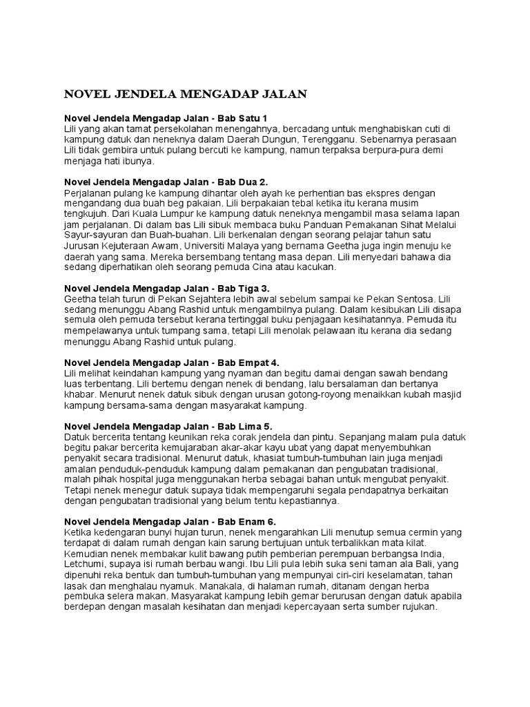 Sinopsis Novel Jendela Menghadap Jalan | PDF | Fiksi Misteri, Thriller, & Kejahatan
