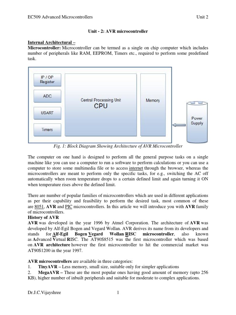 Fig. 1: Block Diagram Showing Architecture of AVR Microcontroller | Download Free PDF | Analog ...