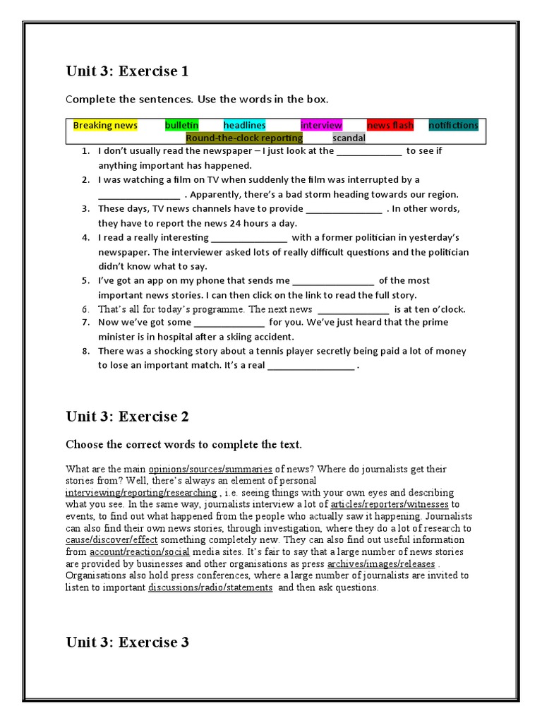 Mindset 2 Unit 3 - Grammar - Vocabulary | PDF | News | Newspapers