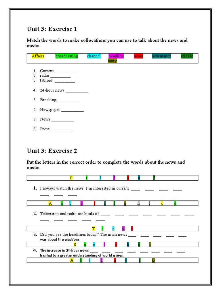 Unit 3: Exercise 1: Match The Words To Make Collocations You Can Use To ...
