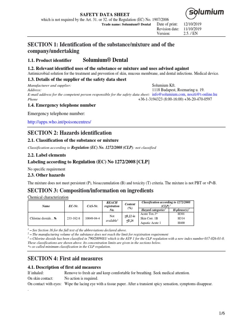 MSDS SolumiumDental SDS en V2-5 | PDF | Toxicity | Dangerous Goods