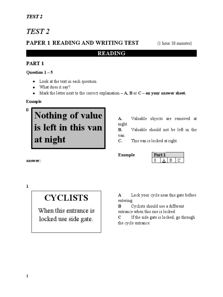 TEST 2 + Key - PET 4 | PDF | Escalator | Shoe