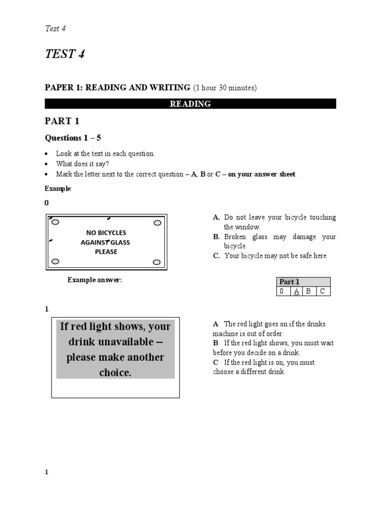 TEST 4 + Key - PET 4 | PDF | Parking Lot
