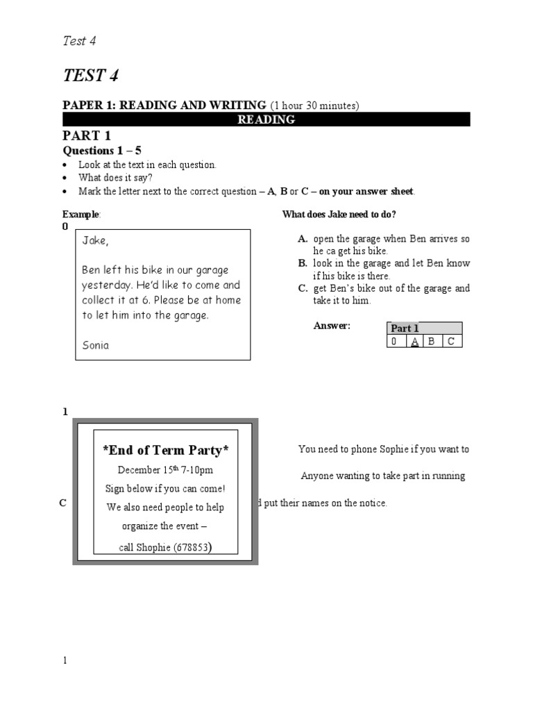 TEST 4 + Key + PET7 | PDF | Question | Desert