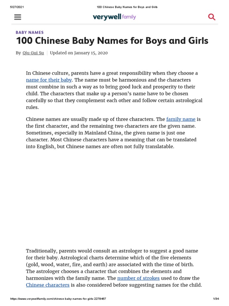 100 Chinese Baby Names For Boys and Girls | PDF | China | World Politics