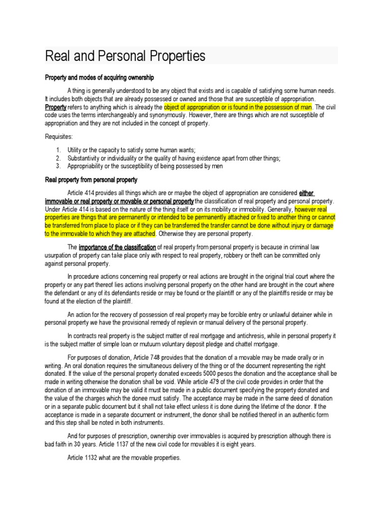 Real and Personal Properties | PDF | Property | Real Property