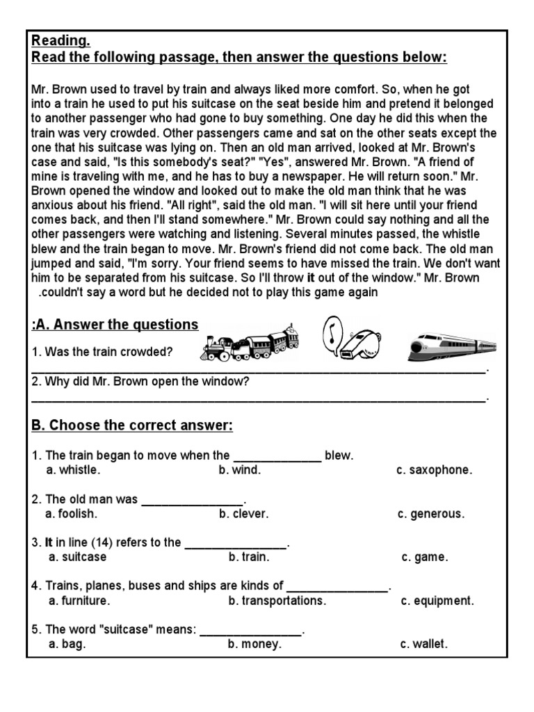 Reading. Read The Following Passage, Then Answer The Questions Below | PDF
