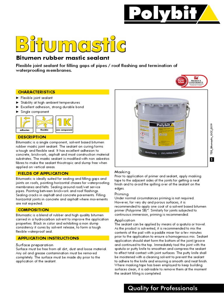 Bitumastic: Bitumen Rubber Mastic Sealant | PDF | Asphalt | Concrete