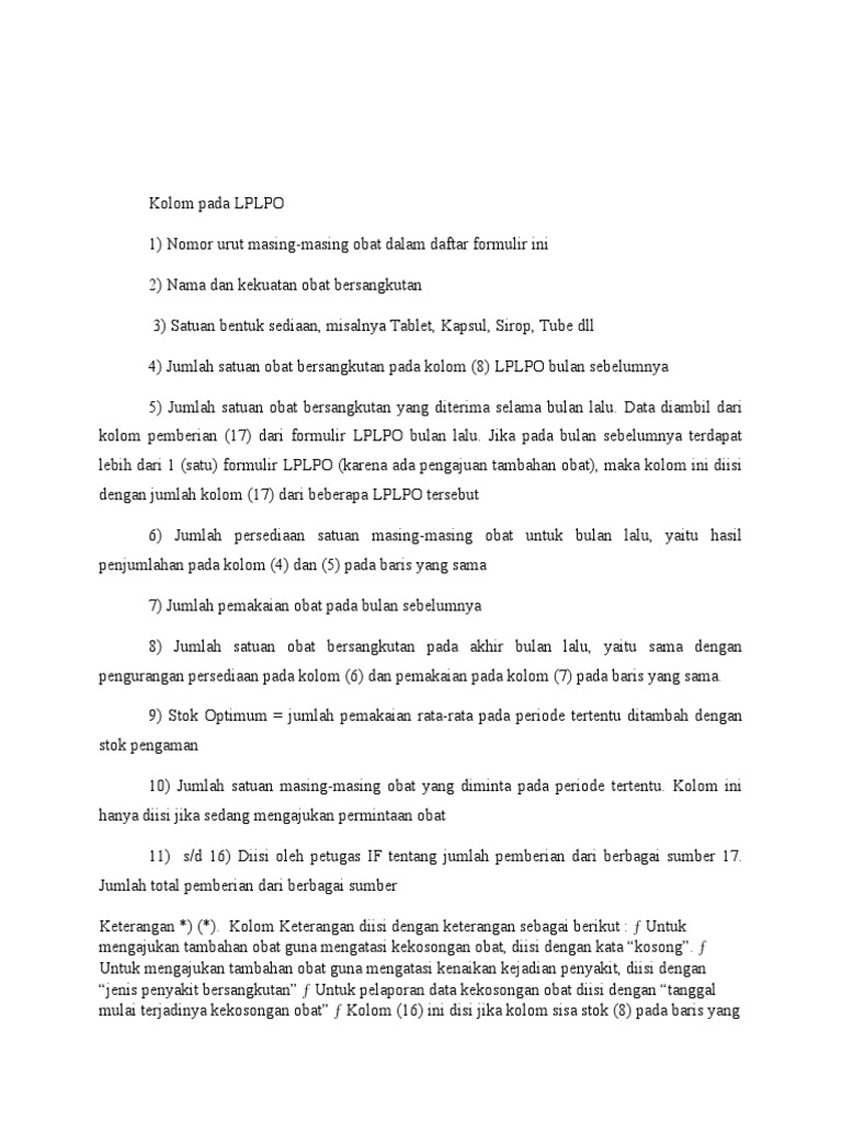 Kolom Pada LPLPO | PDF