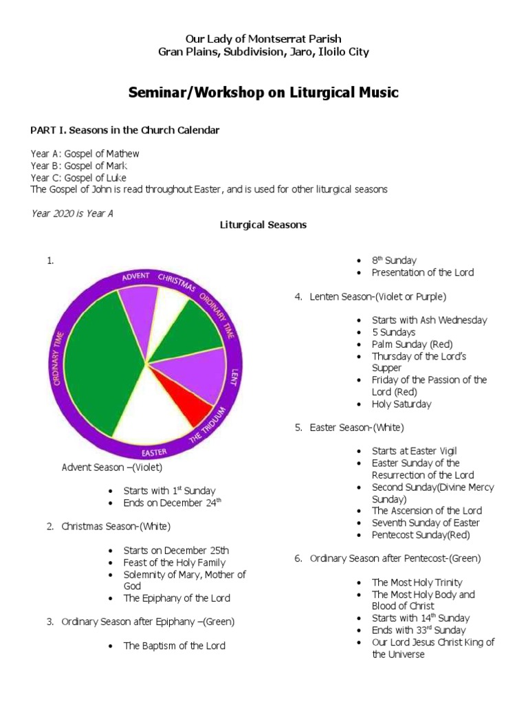 Workshop Church Calendar | PDF | Liturgical Year | Mass (Liturgy)