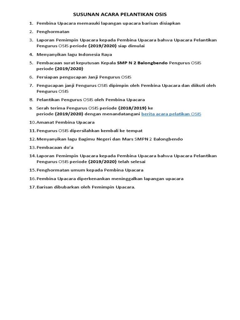 Susunan Acara Pelantikan Osis | PDF