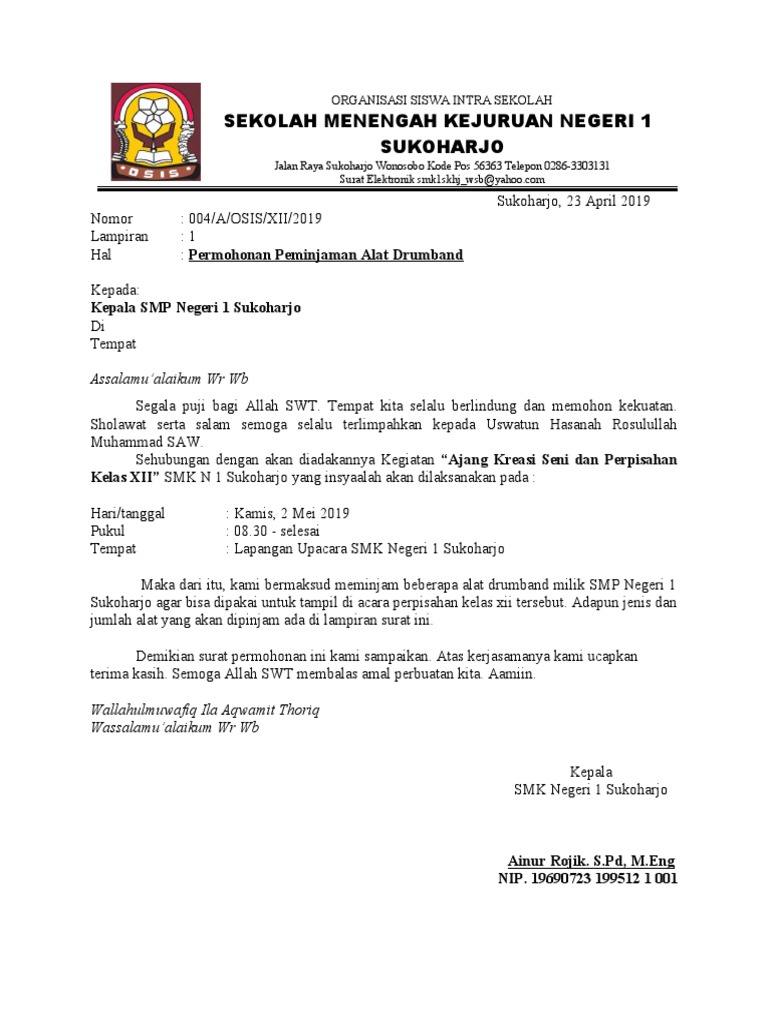 Surat Peminjaman Alat Drumband | PDF