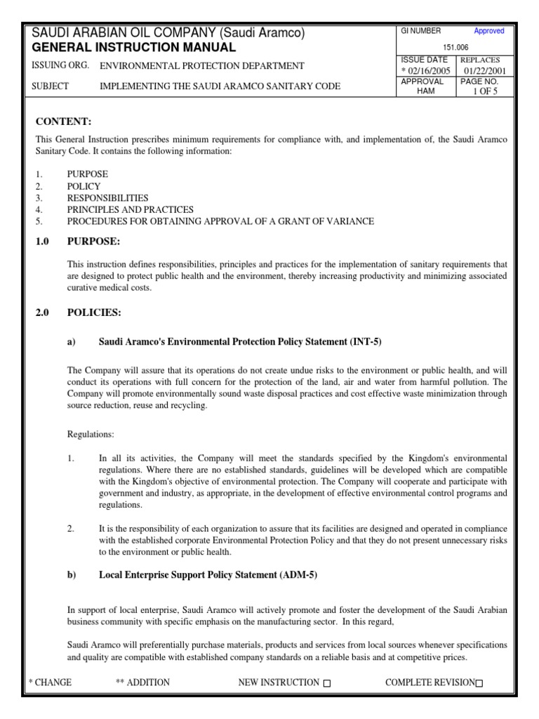 G.I. 151.006 Implementing Sanitary Code | PDF | Regulatory Compliance ...