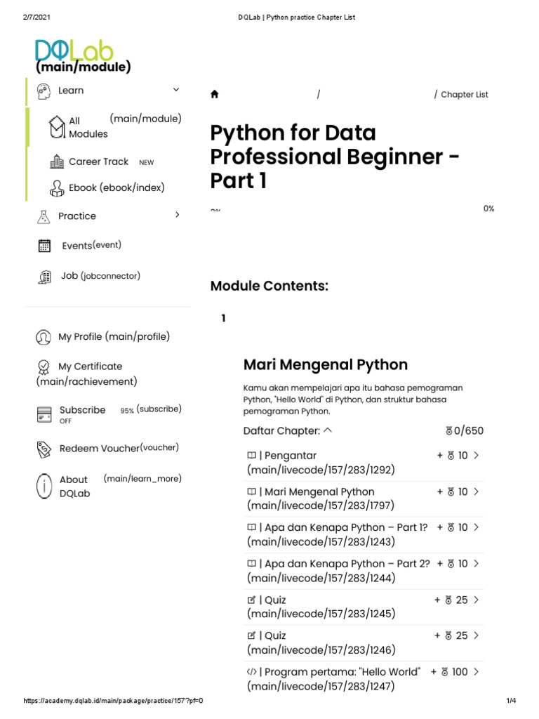 DQLab - Python Practice Chapter List | PDF | Software Engineering | Computer Science