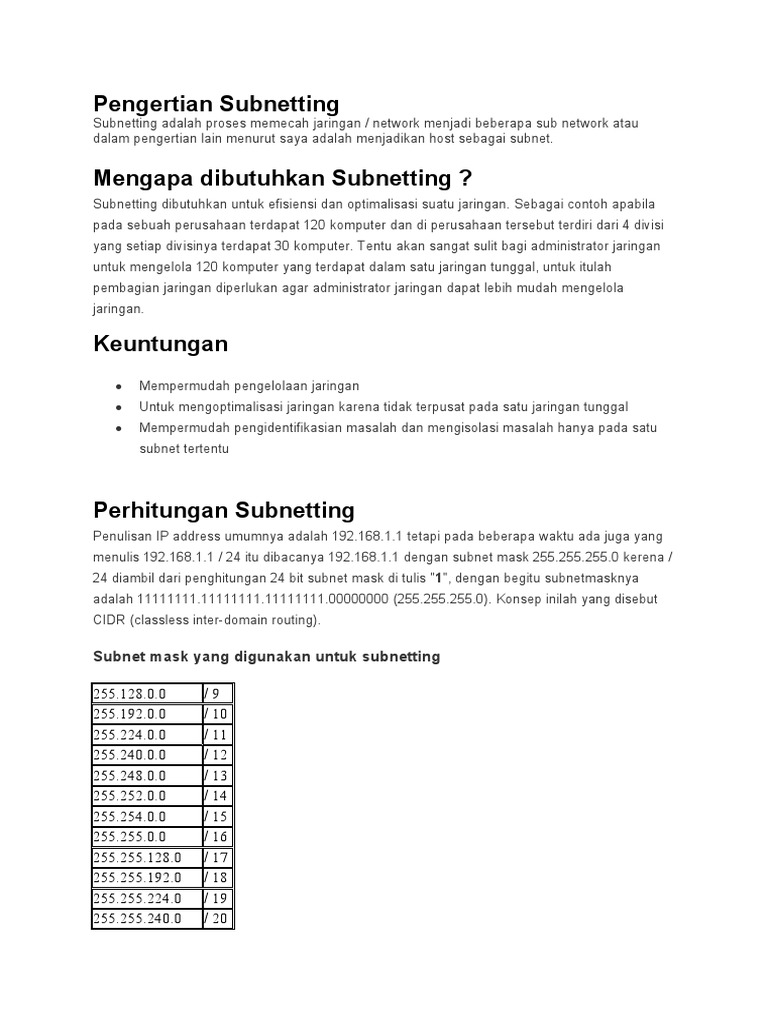 Pengertian Subnetting | PDF