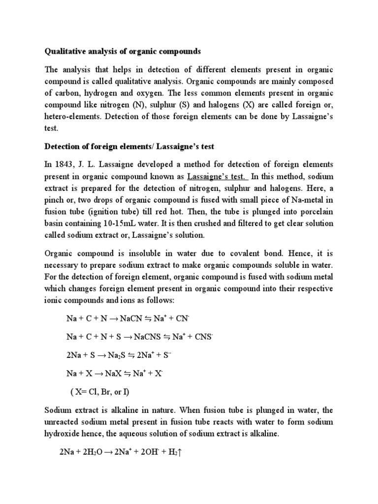 Qualitative Analysis of Organic Compounds | PDF | Cyanide | Sodium