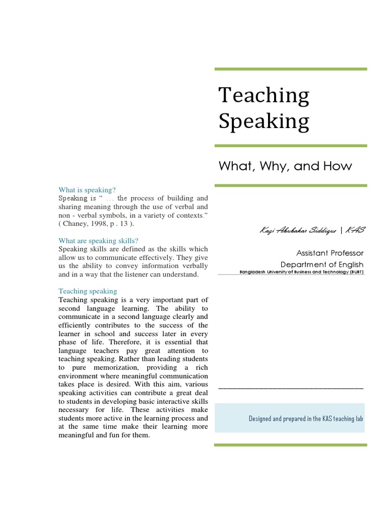 Teaching Speaking | PDF | Second Language | English As A Second Or Foreign Language