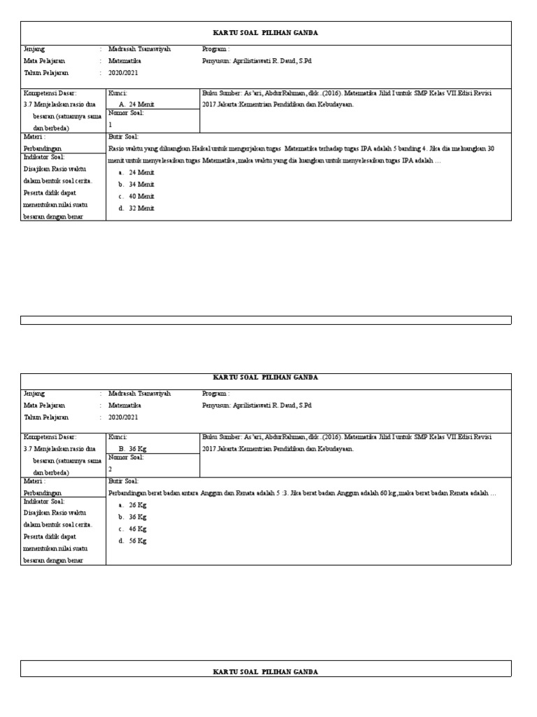 Kartu Soal Matematika | PDF
