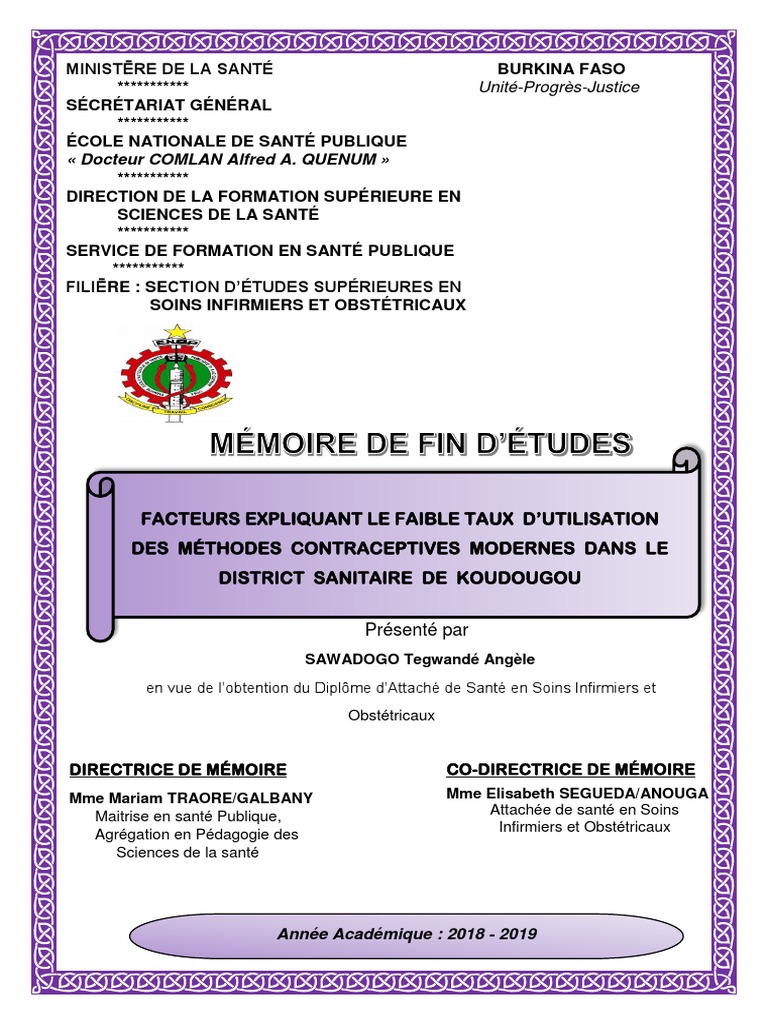 Memoire Angele Word 300919 | PDF | Grossesse | Contraception