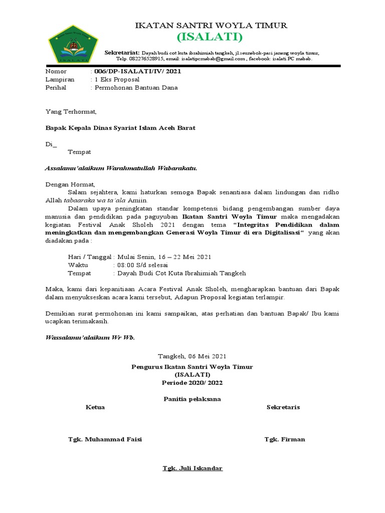 Contoh Surat Permohonan Dinas Syariat Islam | PDF