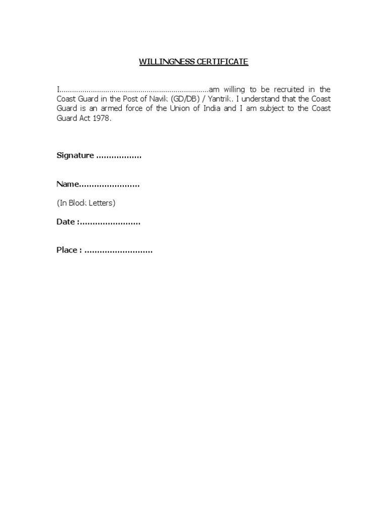 5 Willingness Certificate | PDF