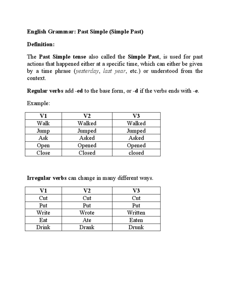 English Grammar: Past Simple (Simple Past) Definition | PDF