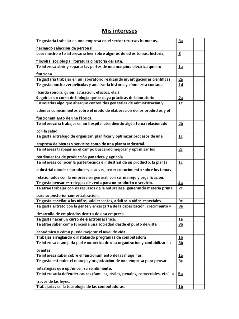Cuestionario de Intereses | Descargar gratis PDF | Empresas | Gestión ...