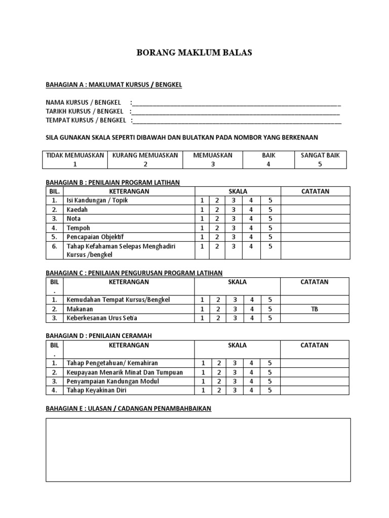 Borang Maklum Balas | PDF