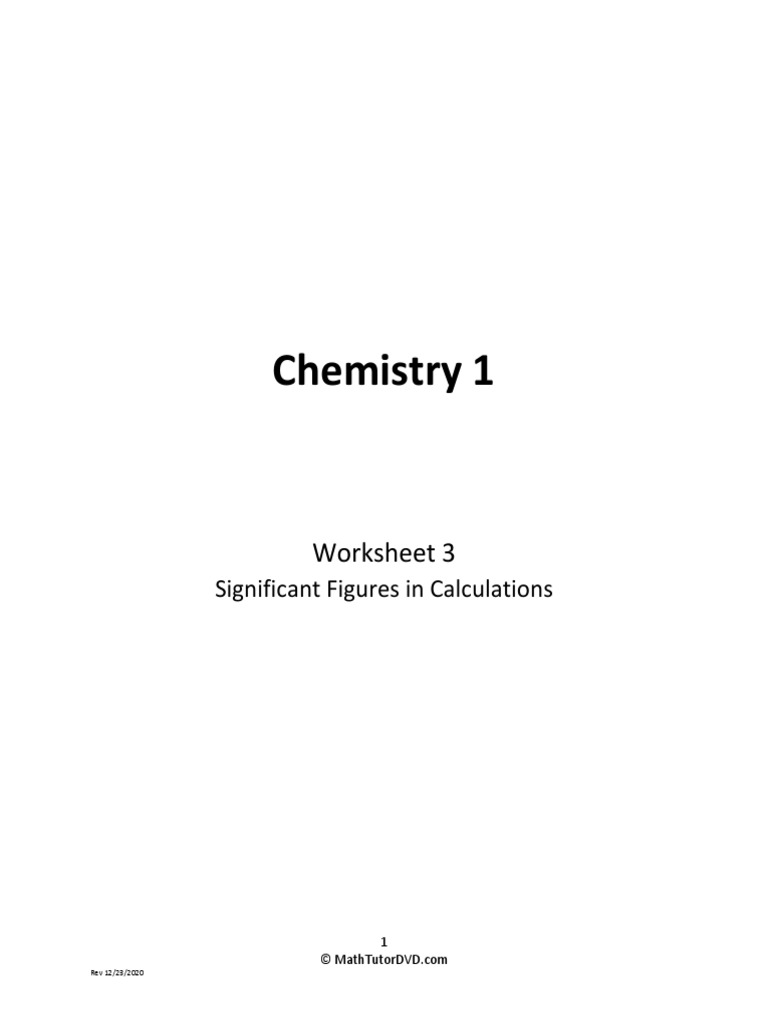 Chemistry 1 Tutor - Vol 1 - Worksheet 3 - Significant Figures in ...