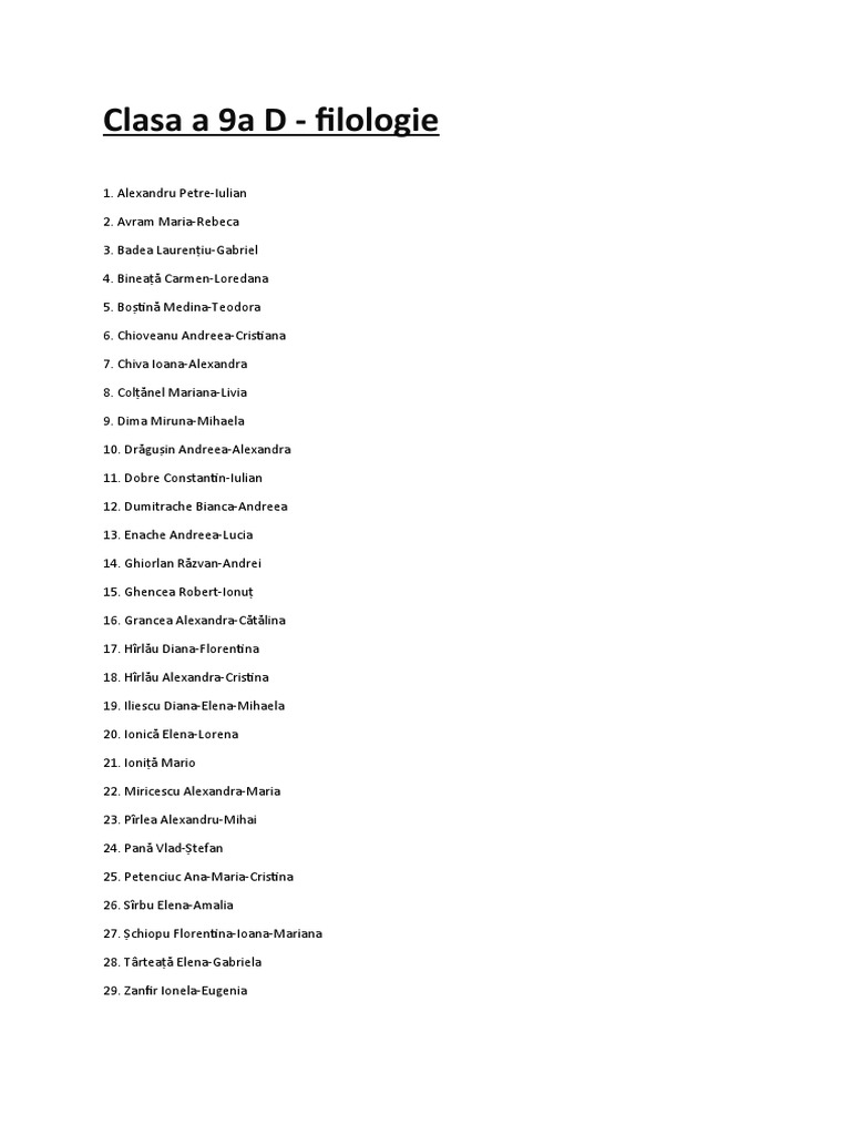 Lista Elevi 9D | PDF