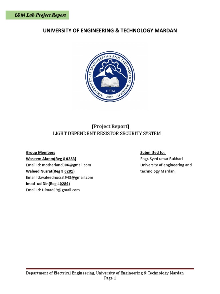 University of Engineering & Technology Mardan: E&M Lab Project Report ...