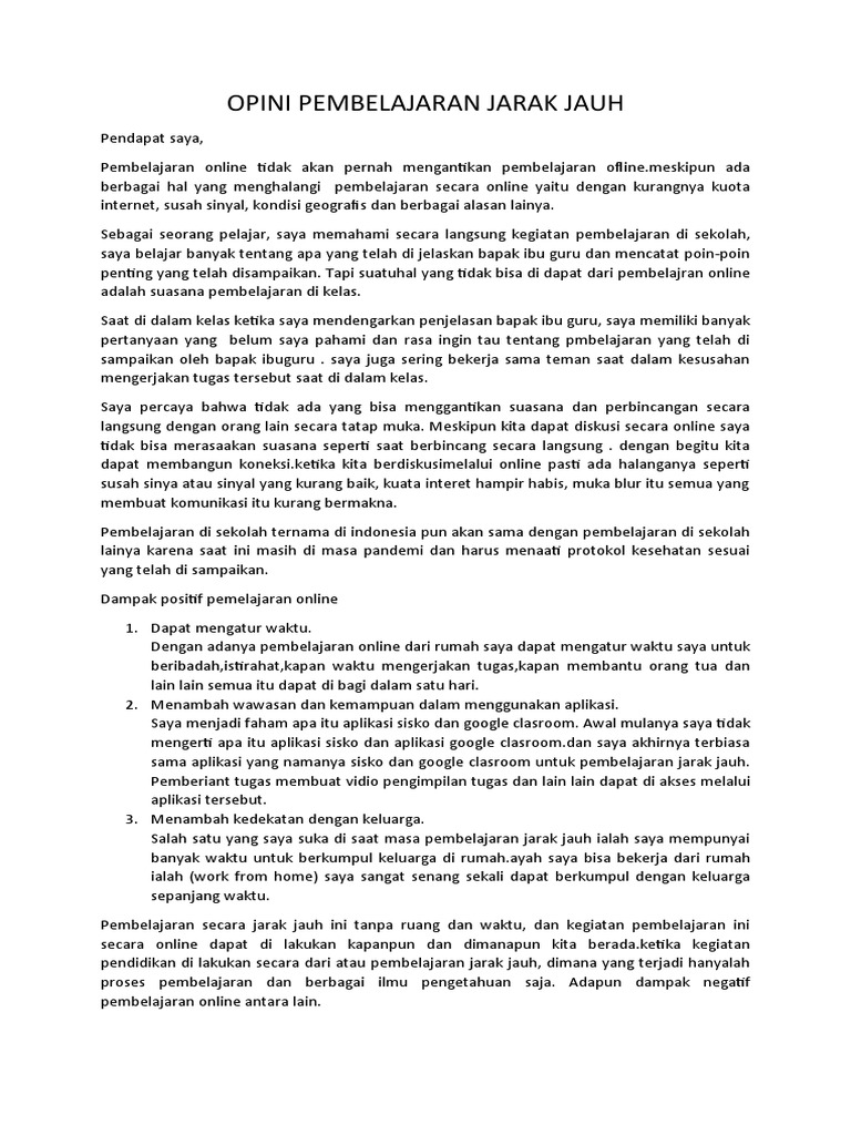 Opini Pembelajaran Jarak Jau | PDF