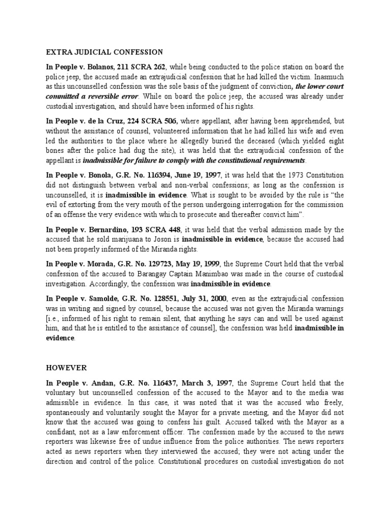 Legal Insights on Confessions | PDF | Confession (Law) | Miranda Warning