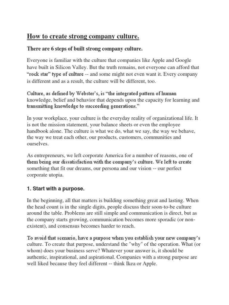 How To Creat Strong Company Culture | PDF | Organizational Culture ...