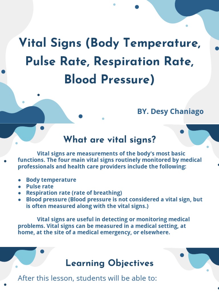 Vital Signs (Body Temperature, Pulse Rate, Respiration Rate, Blood ...