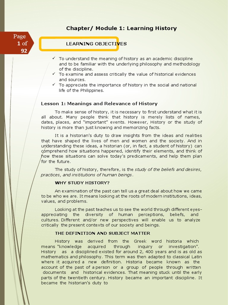 Chapter/ Module 1: Learning History | PDF | Primary Sources | Historian