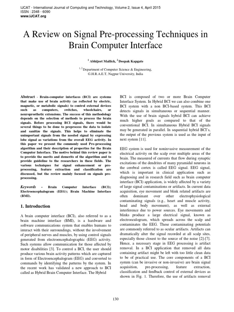 Signal Pre-processing in Brain Interfaces | PDF | Principal Component ...