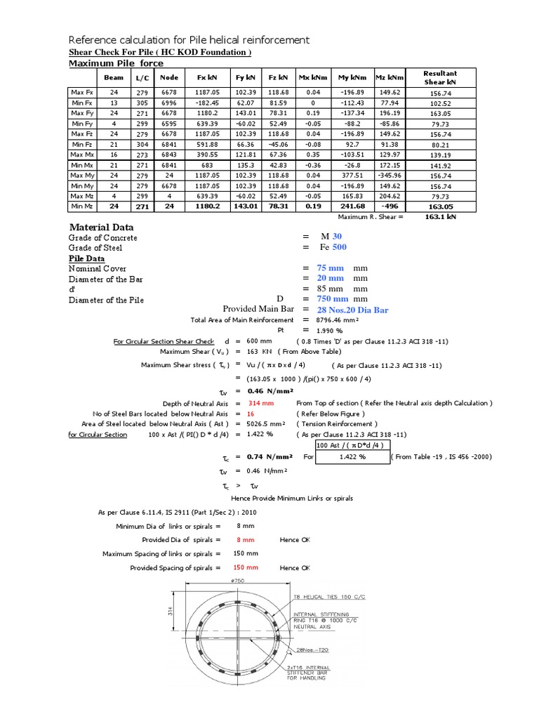 Pile Helical Reinforcement Design Calculation - Revised | PDF | Bending ...